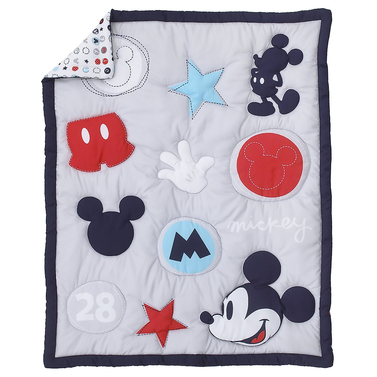 Disney Amazing Mickey Mouse 3 Piece Nursery Crib Bedding Set, Grey, Navy, Red, Blue