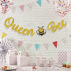 Halawawa Queen Bee Banner, Bumble Bee Theme Mother Birthday Mommy to Bee Party Decoration Banner, Bee Theme Party Mommy to Be Happy Birthday Mom Sign Banner Photo Booth Props