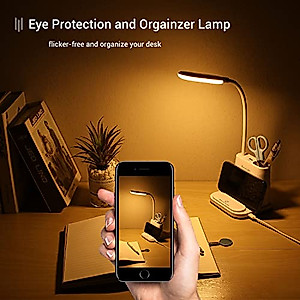 LED Desk Lamp, NovoLido Rechargeable Desk Lamp with USB Charging Port/Pen Holder/Phone Holder, Small Study Cute Lamp for Kids/Home/Office/Dorm, Flexible Portable Bedside Table Lamp for Reading (White)