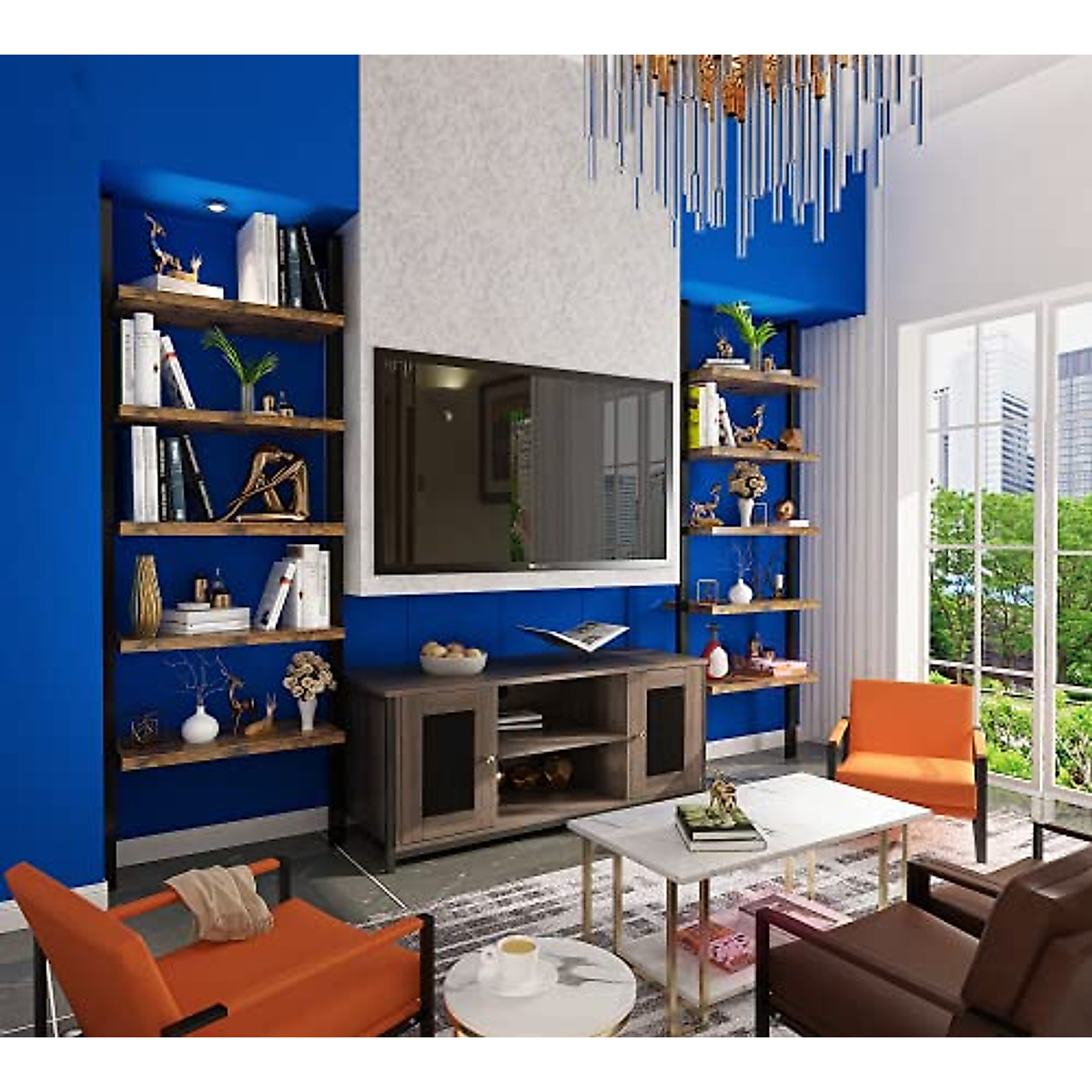 DKLGG 5-Tier Book Shelf Rack Against The Wall, Tall Ladder Shelf Wooden Bookcase Metal Frame Storage Plant and Flower, Single Standing Bookshelf Ladder ​for Living Room, Bedroom, Balcony, Home Office