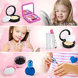 Juboury Play Purse for Little Girls, Pretend Play Accessories with Wallet, Toy Phone, Credit Card, Keys, Princess Pretend Makeup Girl Toys for 3 4 5 6 7 8 Years Old