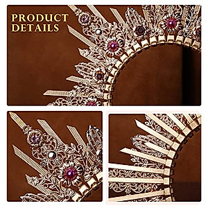 COSUCOS Spike Halo Crown Headpiece - Gold Sunburst Headwear Queen Headband Virgin Mary Headpiece for Women Wedding Photoshoot Hallowoon Cosplay Renaissance Costume