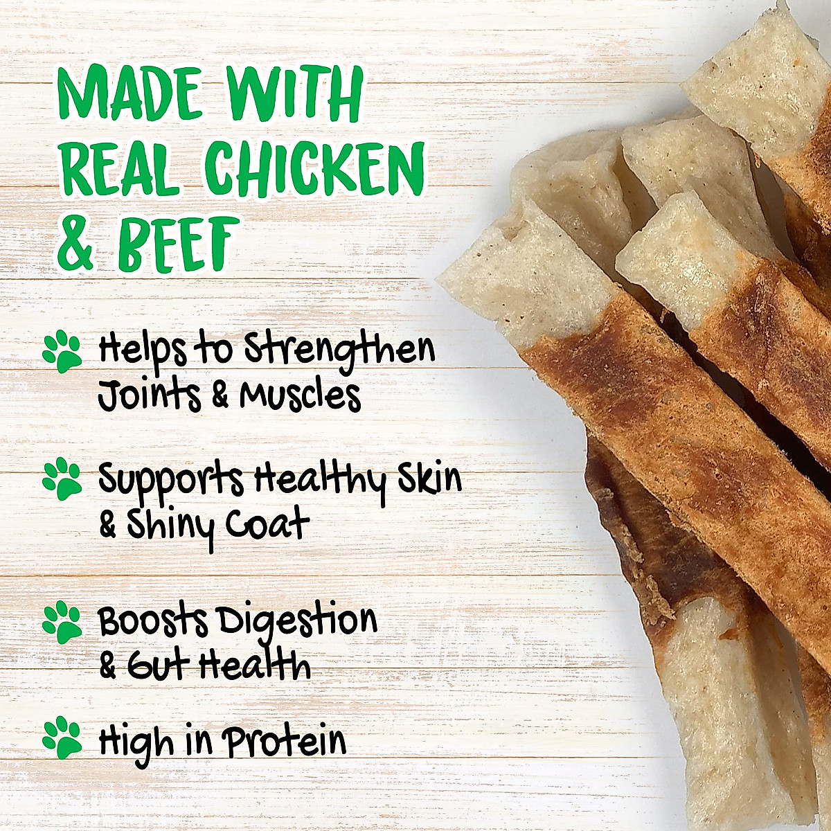 Chewer's Joy Chicken Glazed Collagen Tidbits 15pk 6" for Dogs, Premium Quality. High Protein, Promotes Joint, Skin, Gut Health & Shiny Coat. Bully Stick & Rawhide Alternative. Long Lasting chew.