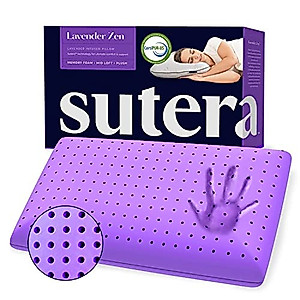 Sutera - Cooling Lavender Zen Memory Foam Pillow for Sleeping - Essential Lavender Oil Infused, Cooling Pillow with Neck, Shoulder and Back Support - Relaxing for Side, Back, Stomach Sleepers