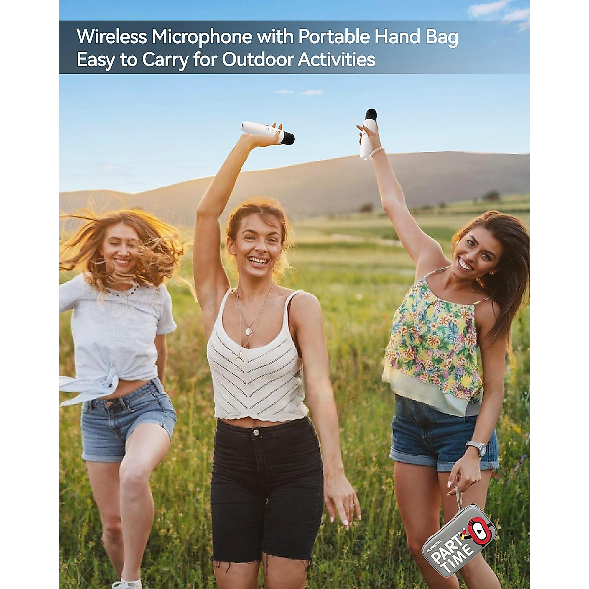 Handheld Microphone for iPhone, Rechargeable Bluetooth Microphone Wireless with 3.5mm Aux Jack Receiver, Car Karaoke Duet Mic with Portable Case for Adults Outdoor Party, Car Travel (2 Mics+1 Case)