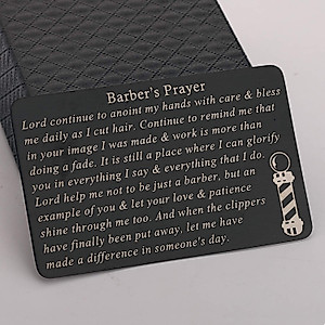 Gzrlyf Barber's Prayer Wallet Card Metal Wallet Insert Inspirational Gifts for Hairdresser Hairstylist (Black)