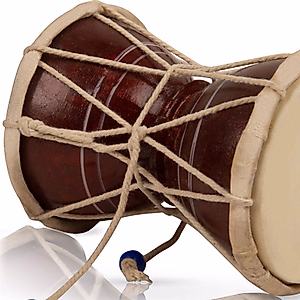 Handmade Wooden & Leather Classical Indian Folk Dumroo Damroo Damaru Hand Drum Set Percussion Decorative Collectible Showpiece World Musical Instruments (Brown)