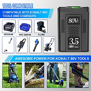 NEPOWILL 80V 3.5Ah Replacement Battery for Kobalt 80v Battery KB2580-06 KB580-06 KB680-06 KB280-06, Rechargeable Lithium Ion Battery for Kobalt 80V Cordless Power Tools