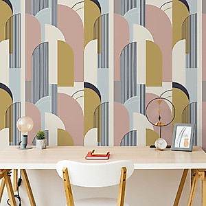 VEELIKE 17.7''x354'' Abstract Arches Geometric Wallpaper Peel and Stick Boho Geometric Contact Paper for Accent Walls Removable Modern Wallpaper Self Adhesive Art Wall Mural for Bedroom Bathroom