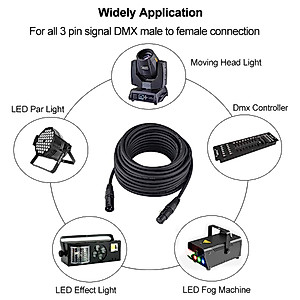 50ft / 15.24m DMX Cable, Eyeshot 3 Pin DMX Cables DMX Wires, DMX512 XLR Male to Female Stage Light Signal Cable with Metal connectors, Connection for Stage & DJ Lighting fixtures