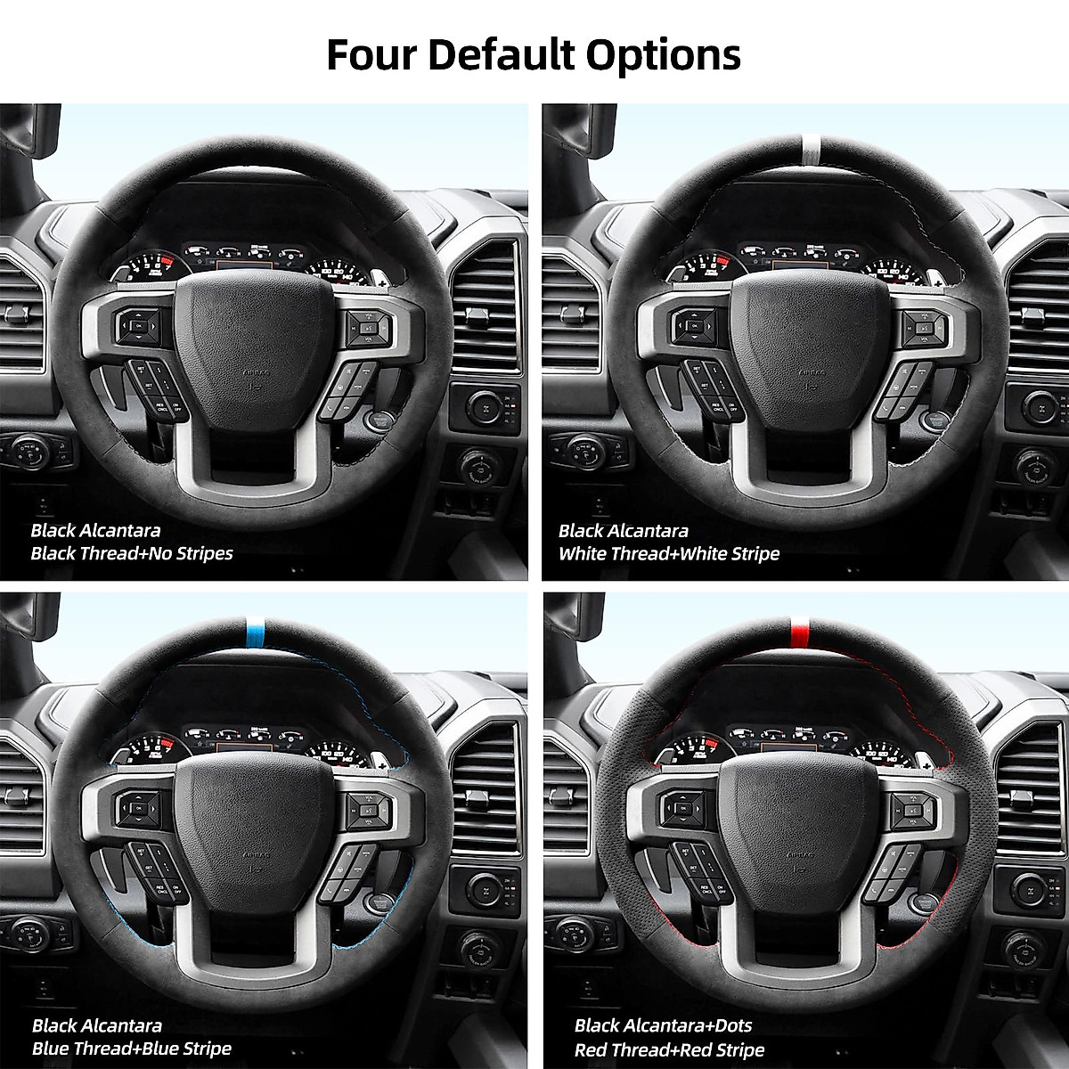 Alfanxi Hand Stitch Alcantara Steering Wheel Cover Compatible with Ford F-150 F-150 Raptor 2015-2020 (Blue Stripe)