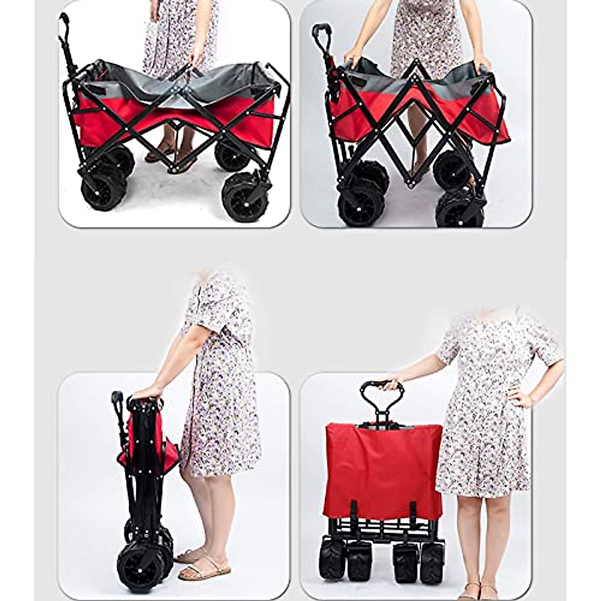 Suuim Collapsible Folding Wagon, Outdoor Folding Utility Wagon Wagon Collapsible with Wheels Heavy Duty Outdoor Cart for Camping Garden Beach with Cup Holde