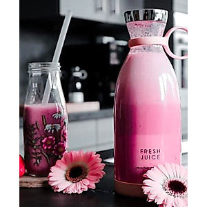 Fresh Juice Portable Blender Smoothie Personal Size Blender, Portable Blender, Battery Powered USB Blender (Pink)