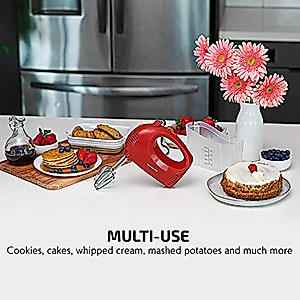 OVENTE Portable 5 Speed Mixing Electric Hand Mixer with Stainless Steel Whisk Beater Attachments & Snap Storage Case, Compact Lightweight 150 Watt Powerful Blender for Baking & Cooking, Red HM151R