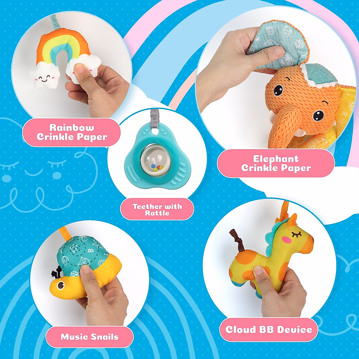 EverLove Spiral Car Seat Toys - Hanging Toys - Stroller Toys for Babies - Best Gift for 0 3 6 9 12 Months Baby (Colorful Elephant)