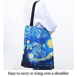 SuyuanArt 3 Pack Reusable Aesthetic Tote Bag, Van Gogh Post-Impressionism Art Canvas Carry on Shoulder Tote,Women Work Beach Travel