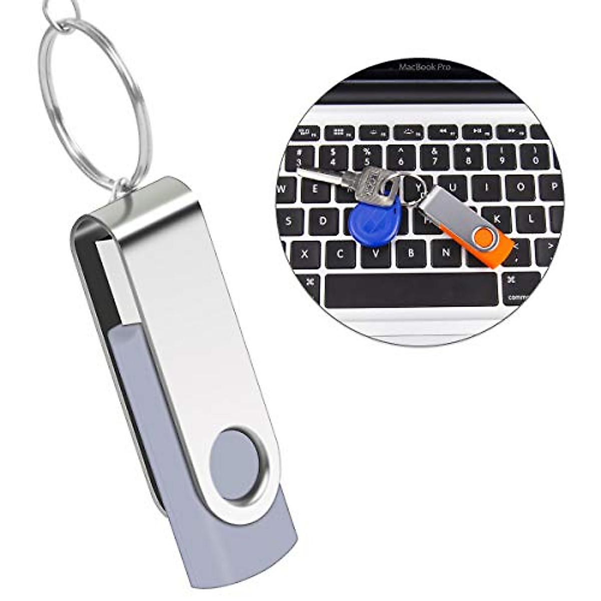 SRVR 5 Pack 32GB USB Flash Drive, USB 2.0 Thumb Drives, Jump Drive with Lanyards Metal Swivel USB Memory Stick with LED Indicator(5 Colors)
