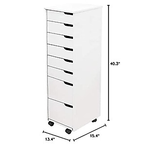 Adeptus Euro 8 Drawer Roll Cart Quick 2 Connect Assembly and Made from Solid Wood (White)