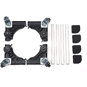 QQUN Washing Machine Base Mini Fridge Stand Multi-functional Movable Adjustable Mobile Roller with 4 Locking Rubber Swivel Wheels and Strong Feet for Machine, Dryer Refrigerator (Grey)