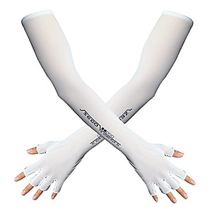 HODORPOWER UV Protection Gloved Arm Sleeves for Men & Women Cycling Ice Arm Sleeve Fingerless Sun Compression Long Arm Cover, White, One Size