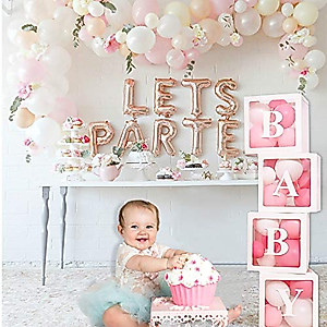Baby Shower Boxes Party Decorations – 4 pcs Transparent Balloons Boxes Décor with Letters, Individual BABY Blocks Design for Boys Girls Baby Shower Decorations Gender Reveal Bridal Showers Birthday Party Backdrop