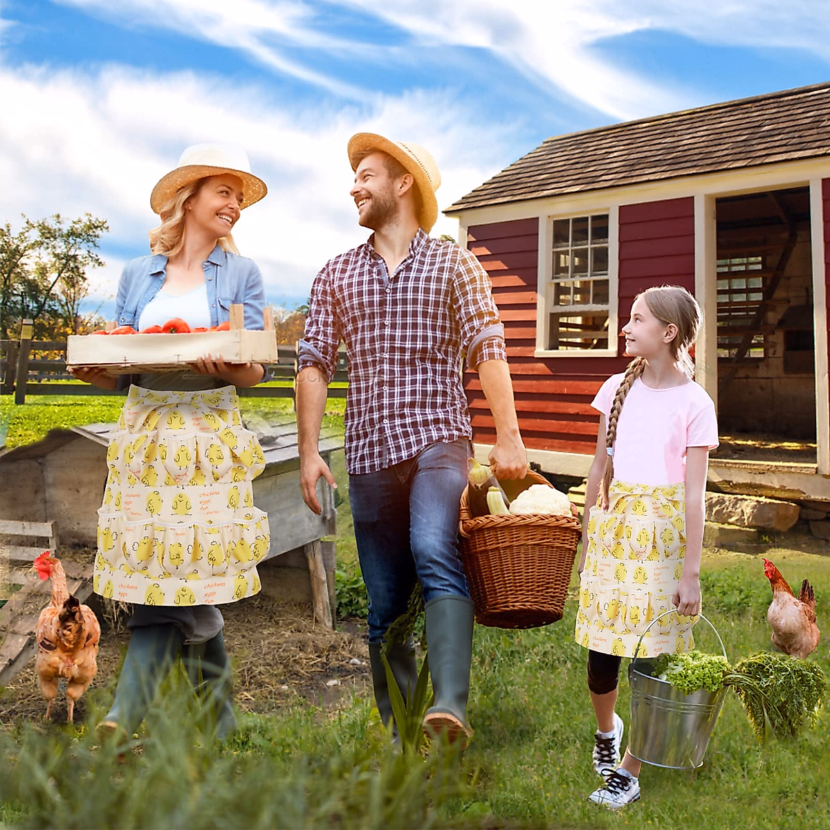 Gautsa Egg Apron for Kid and Adult, Deep Pockets with Elastic Closures, with Hook, Fresh Egg Collecting Gathering Holding Apron (yellow for adult)