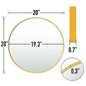 SCWF-GZ 20" Round Mirror Circle Wall Mounted Hanging or Against Wall Metal Frame Dressing Make-up Mirrors for Entryway Bedroom Bathroom Living Room 20 inch Gold