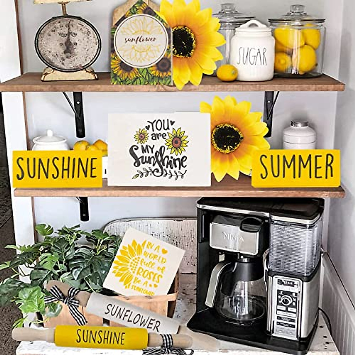 10 PCS Sunflower Tiered Tray Decor,Sunflower Farmhouse,Sunflower Tray,Sunflower Mini Rolling Pins,Faux Sunflower Flower,Sunflower Beaded Garland,You are My Sunshine Tiered Tray Decor,Home Decor Gift