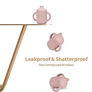 Mintlyfe Baby Sippy Cup, 2 Pack of Silicone Trainer Cup Toddler for Boys and Girls, Unbreakable, Spill Proof and Two Handle Learner Cup Sippy Cup for Toddlers, 4oz (Blush/Mauve)