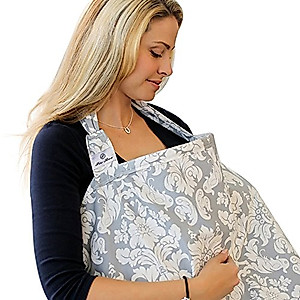 QUNQI STAR Nursing Cover,Soft Breastfeeding Nursing Covers for Infants,Adjustable Breast Feeding Cover with Burp Cloth and Pocket (Grey)