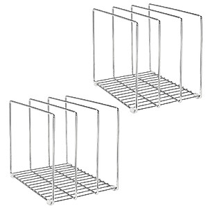 mDesign Metal Wire Organizer Rack for Kitchen Cabinet, Pantry, Shelves - Organizer Holder, 3 Slots for Skillets, Frying Pans, Lids, Cutting Boards, Vertical or Horizontal Placement, 2 Pack - Chrome