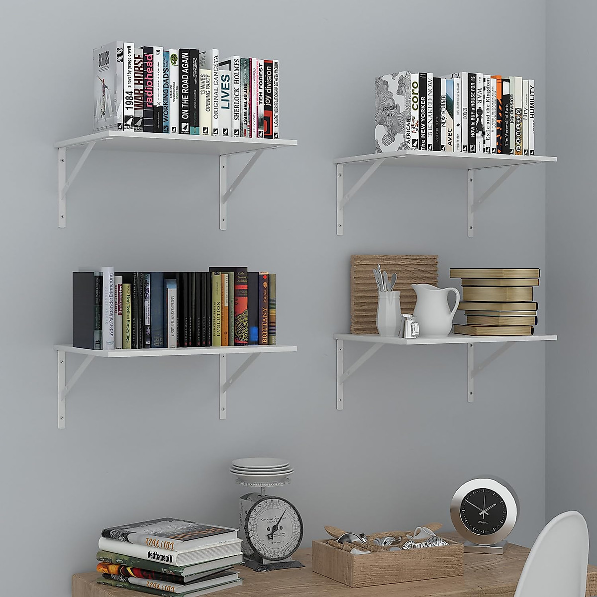 Deep Floating Shelves for Wall 4 Sets, 12 Inch Deep Floating Wall Shelves White, Wide Floating Shelhiteves Wall Mounted, Large Floating Shelves for Bathroom, Bedroom, Kitchen, Living Room, Office
