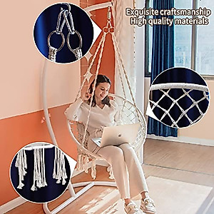SURPCOS Hammock Chair Macrame Swing, Upgraded Max 550 Lbs Hanging 100% Cotton Rope Swing Chair with Stainless Steel Hardware Kits, Macrame Swing for Indoor and Outdoor Use (Beige)