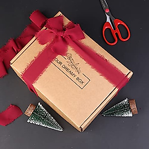 Furnizone Chiffon Silk Ribbon for Gift Wrapping, Pink Red Ribbon for Wedding Invitation Bouquet, 3 Rolls 1.5" Wide x 7 Yd Gift Wrapping Ribbon, with 10Pcs Wax Seal Stickers