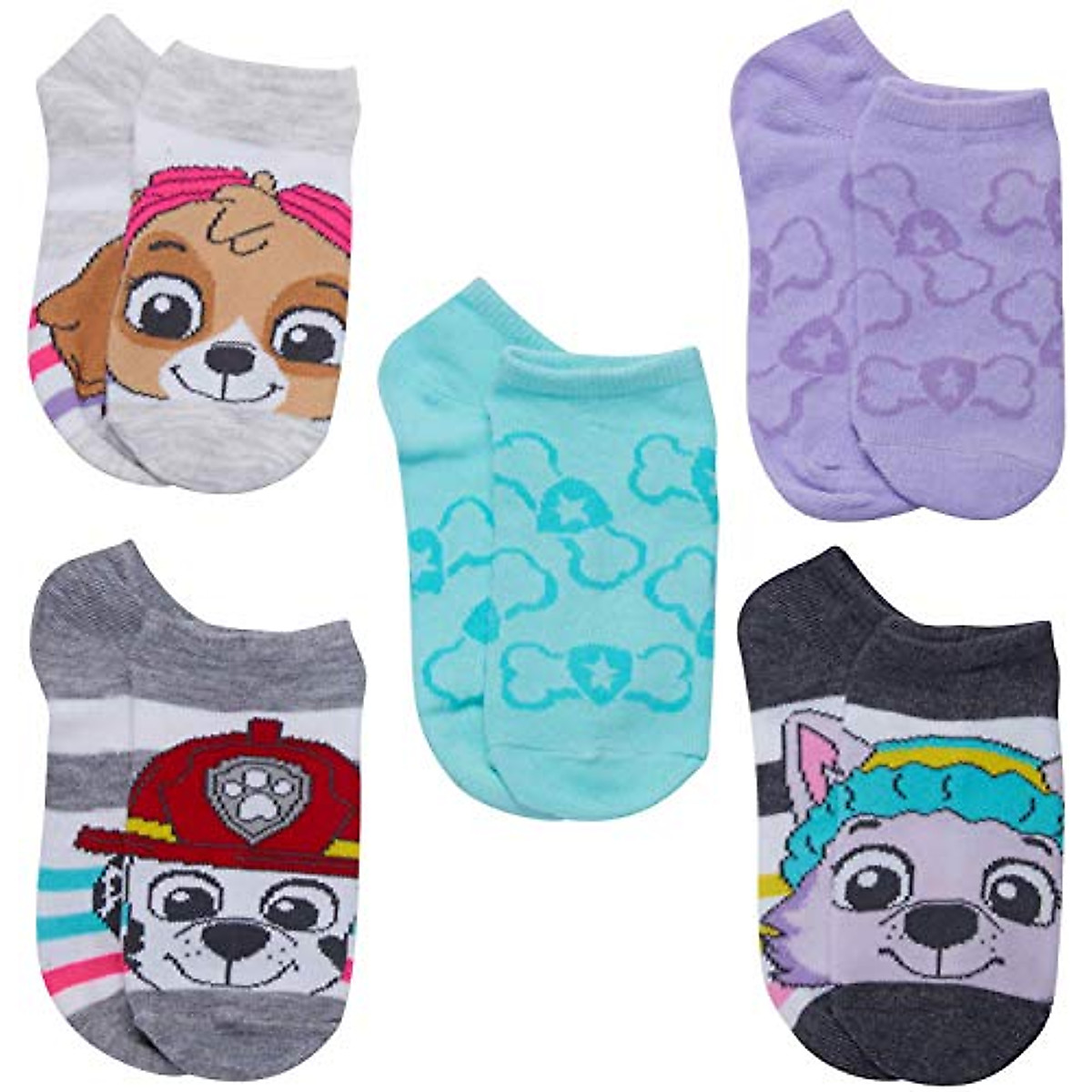 Nickelodeon Girls Paw Patrol 5 Pack No Show Casual Sock, Multi, 6-8.5 US