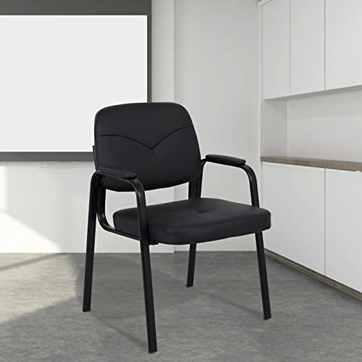 CLATINA Waiting Room Chair Reception Chair with Padded Arm Rest, Leather Office Desk Guest Chair for Lobby Conference Room, Black