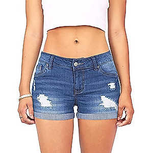 Fashion Mini Shorts ,THENLIAN Women Low Waisted Washed Ripped Hole Short Jeans Denim Pants Shorts(XL, Blue)