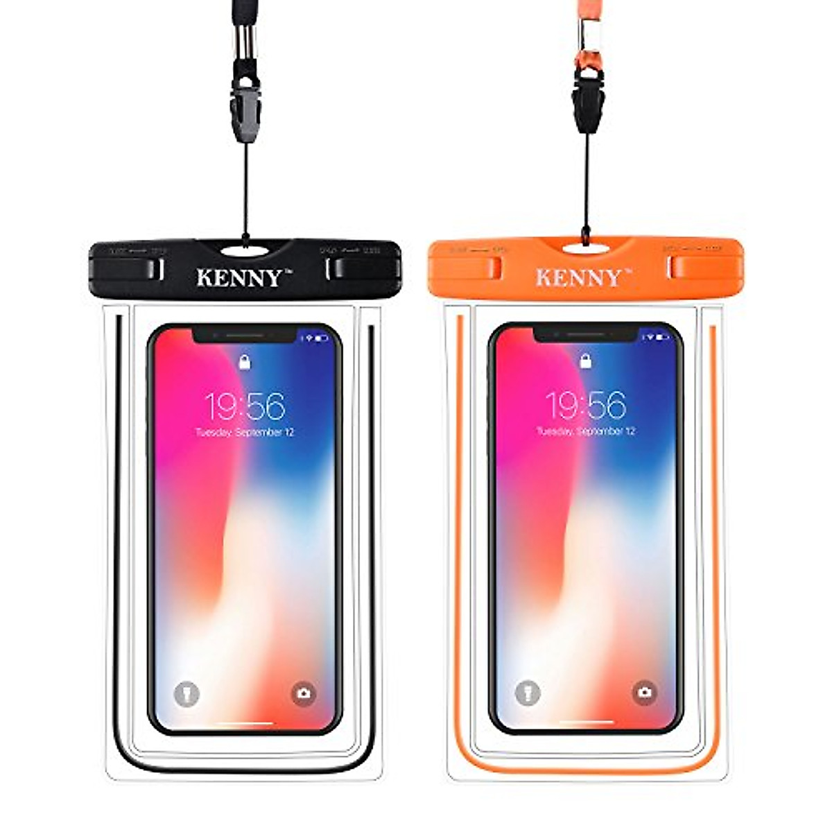 Universal Luminous Waterproof Case,Kenny Cell Phone Dry Bag Pouch,Waterproof Cell Phone Pocket with Neck Strap, for Smartphone up to 6 inches for Swimming,Diving and Surfing (Orange and Black)
