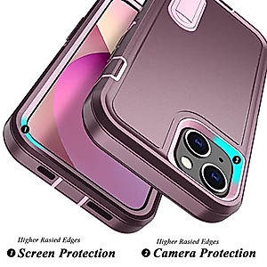 Qireoky for iPhone 13 Case,iPhone 13 Phone Case with Stand Heavy Duty Protective Anti-dust Port Cover Non-Slip Multi Layers 3 in 1 Bumper Shockproof Case for iPhone 13(Purple)