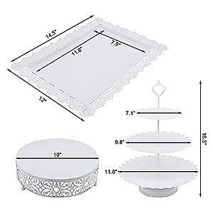 Xeternity-Made XMSound 3 Pieces Cake Stand Set ,White Metal Cupcake Holder Dessert Display Plate ,Decor Serving Platter for Wedding Birthday Parties Celebration