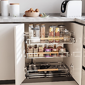 jkxoo 2Pack Expandable Pull Out Cabinet Organizer, Adjustable Width:12.3~18.5''W x 22.5''D Under Sink Organizer, Drawer Storage Shelves for Kitchen, Bathroom, Closet, Pantry, Cupboard, Pots, Pans