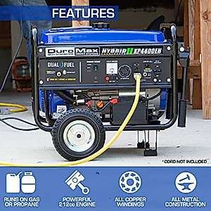 DuroMax XP4400EH Dual Fuel Portable Generator-4400 Watt Gas or Propane Powered Electric Start-Camping & RV Ready, 50 State Approved, Blue and Black