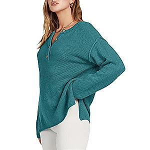 Nigaga Womens V Neck Oversized Sweaters Batwing Long Sleeve Button Up Henley Tops Pullover Loose Chunky Knit Jumper Ni433ailv-L
