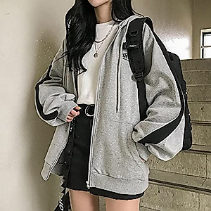 Womens Zip Up Hoodie Fashion Oversize Solid Hoodies Y2k Egirl Baggy Sweatshirts Hippie Top Teen Girls Fairy Grunge Sweater