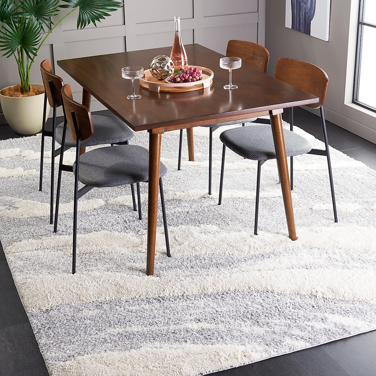 SAFAVIEH Hi-Lo Shag Collection Area Rug - 9' x 12', Grey & Light Beige, Abstract Design, Non-Shedding & Easy Care, 1.6-inch Thick Ideal for High Traffic Areas in Living Room, Bedroom (HLS204F)