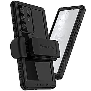 Ghostek NAUTICAL S22 Ultra Case Waterproof with Screen Camera Protector, Belt Clip Holster Heavy Duty Protective Full Body Phone Covers Designed for 2022 Samsung Galaxy S22 Ultra 5G (6.8 inch) (Black)