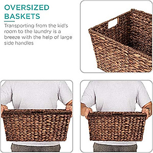 Best Choice Products Set of 2 XL Multipurpose Classic Water Hyacinth Chests Oversized Woven Tapered Storage Basket for Organization, Laundry, Decoration w/Attached Lid, Handle Holes