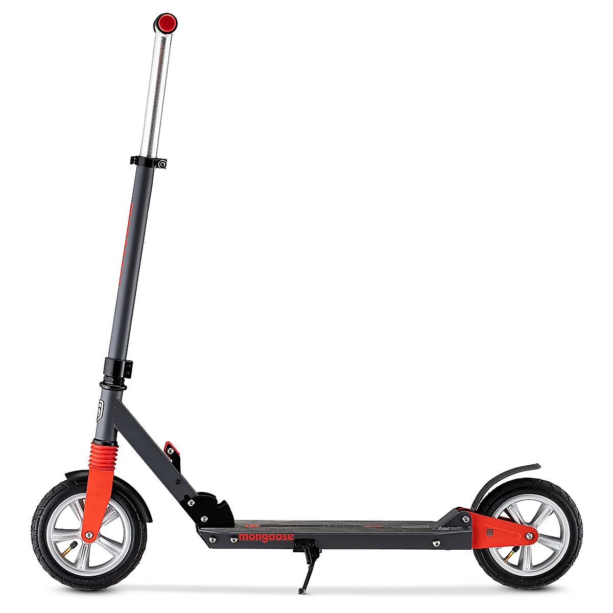 Mongoose Elevate Duo Air Youth/Adult Folding Kick Scooter, Air Filled Tires, Ages 8 Years and Up, Kickstand, Max Rider Weight 220 Pounds, Grey/Red