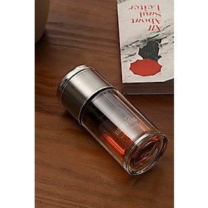 HOLYVIEW 220ml/7.4oz Double Wall Water Bottle with Tea Filter, Glass Tea Mug with Removable tea infuser