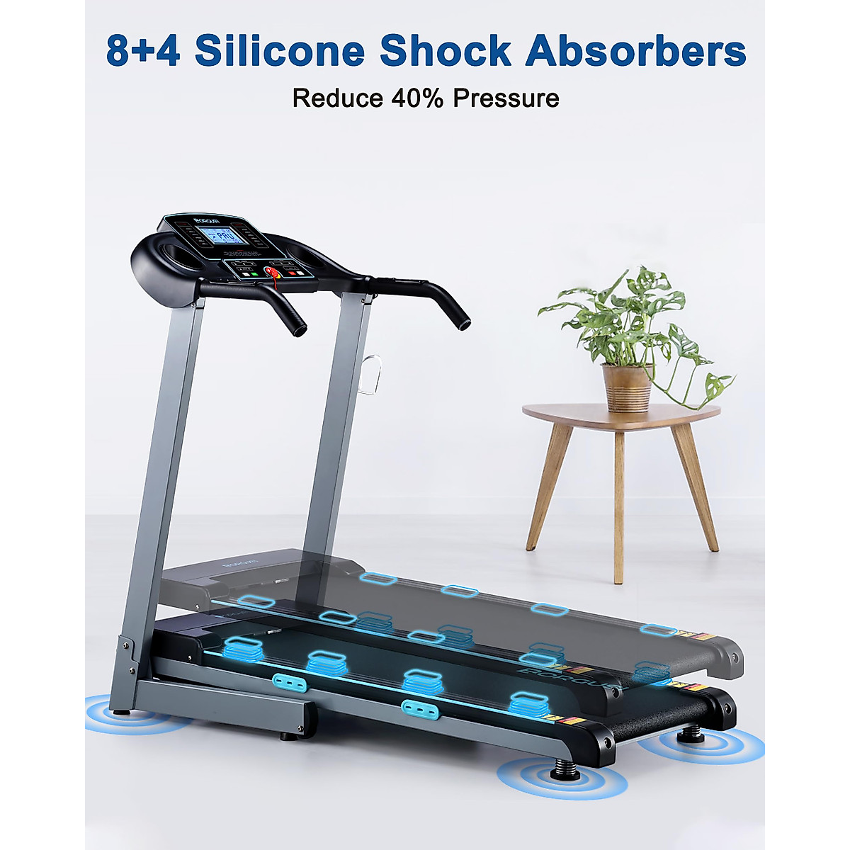 BORGUSI Treadmill with 12% Auto Incline and Bluetooth Speaker - 300 lb Capacity, 3.0HP Folding Electric Treadmill Up to 8.5 MPH Speed, Running Machine with 17.5" Wide Tread Belt for Home Use